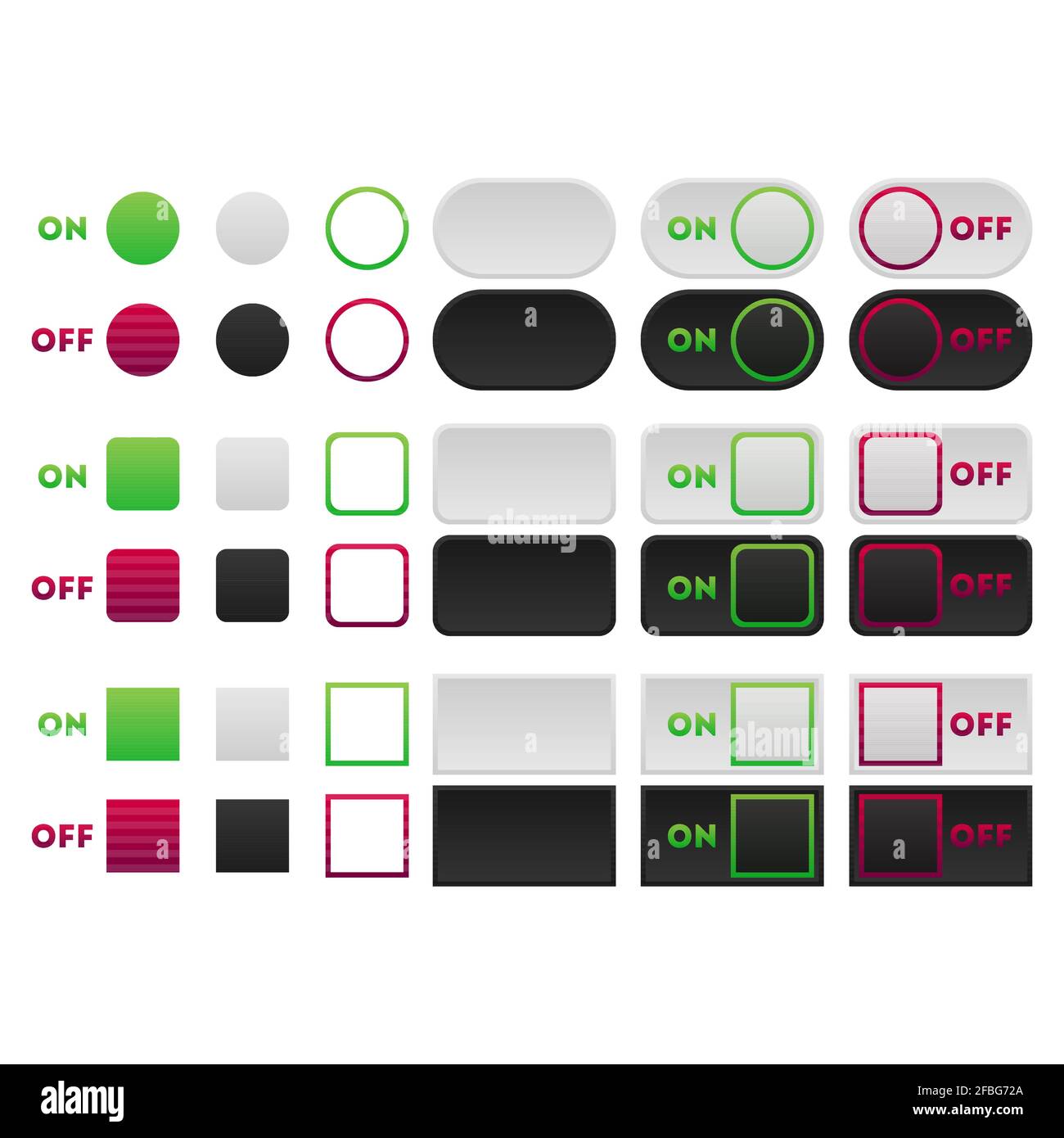 Icône définir un bouton multicolore de style plat. Illustration ...