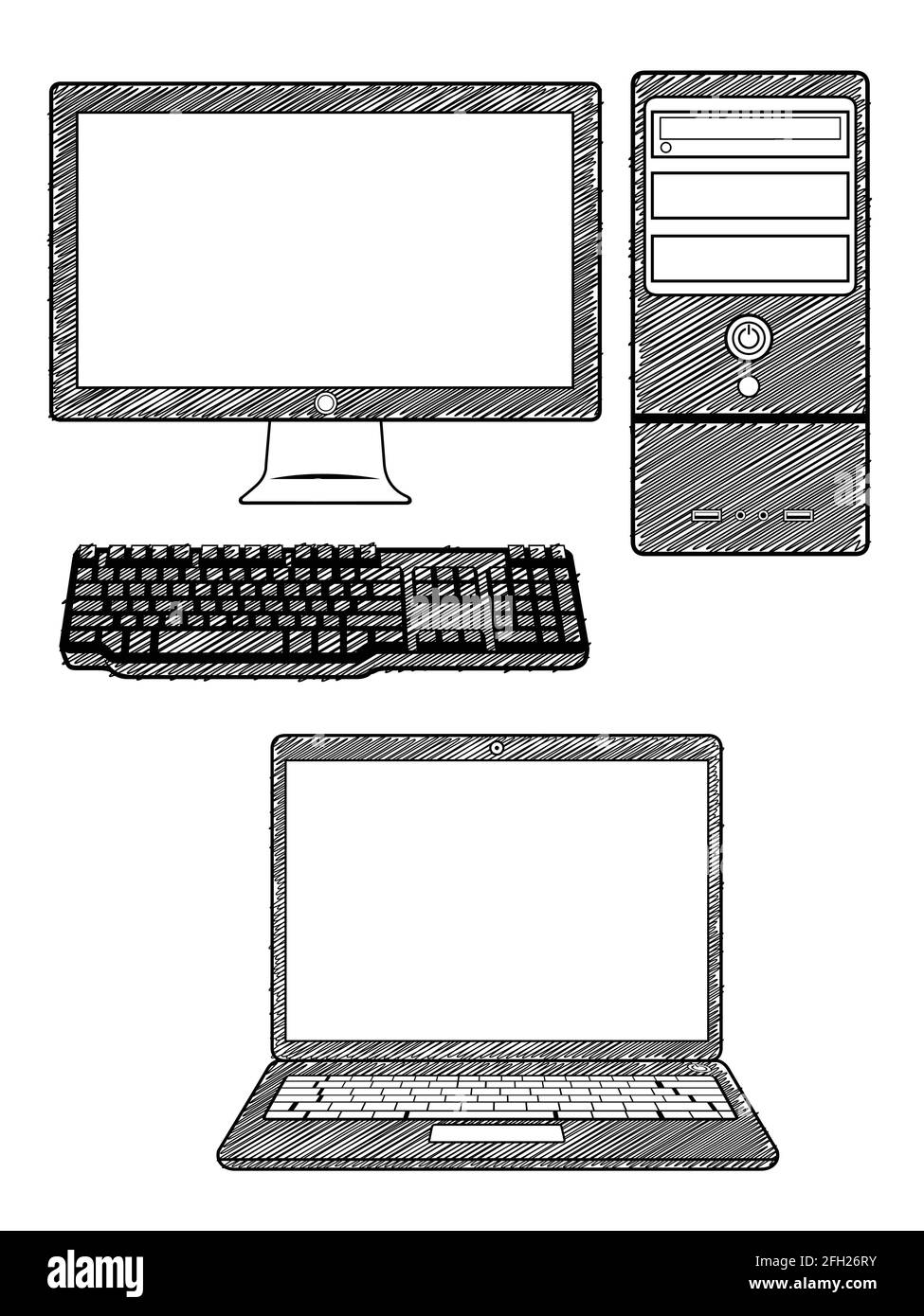 Croquis ordinateur PC ordinateur portable Doodle Plan Vector ...