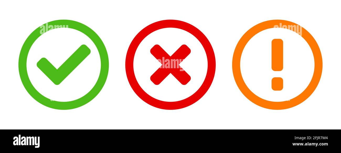 Vert Oui ou OK Rouge non ou refusé Orange problème Avertissement icône ...