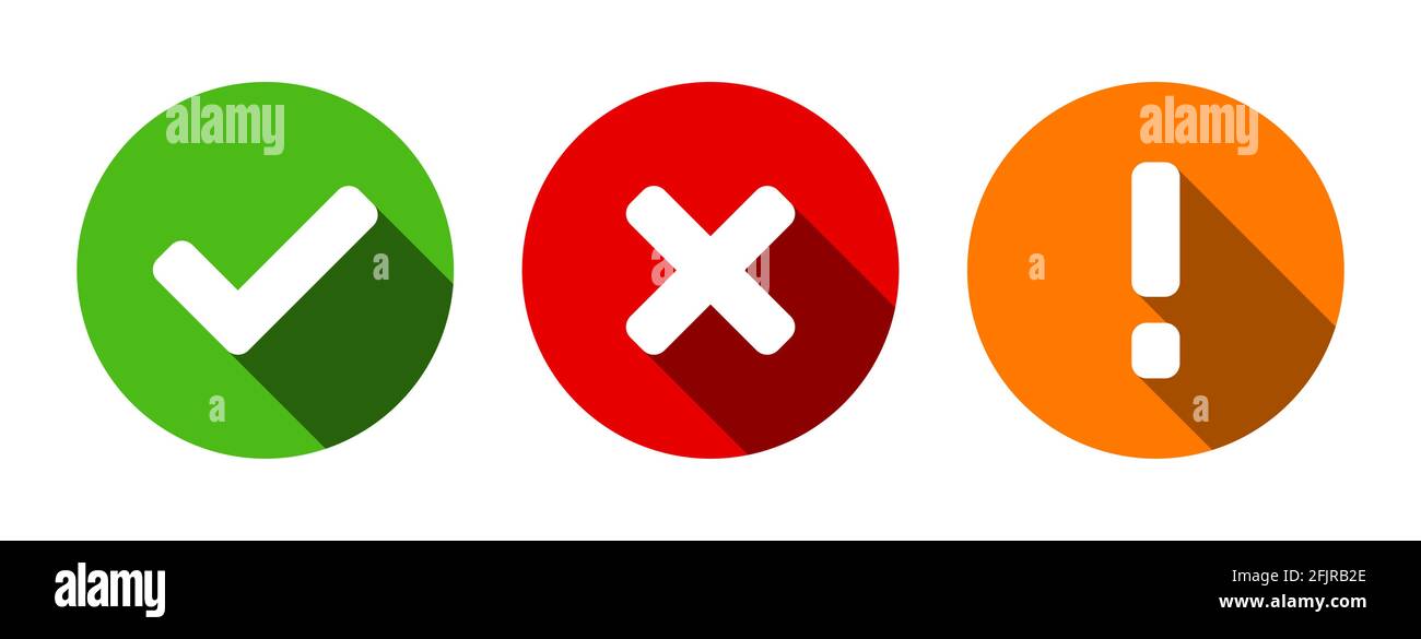 Vert Oui ou OK Rouge non ou refusé Orange problème ou icône d ...