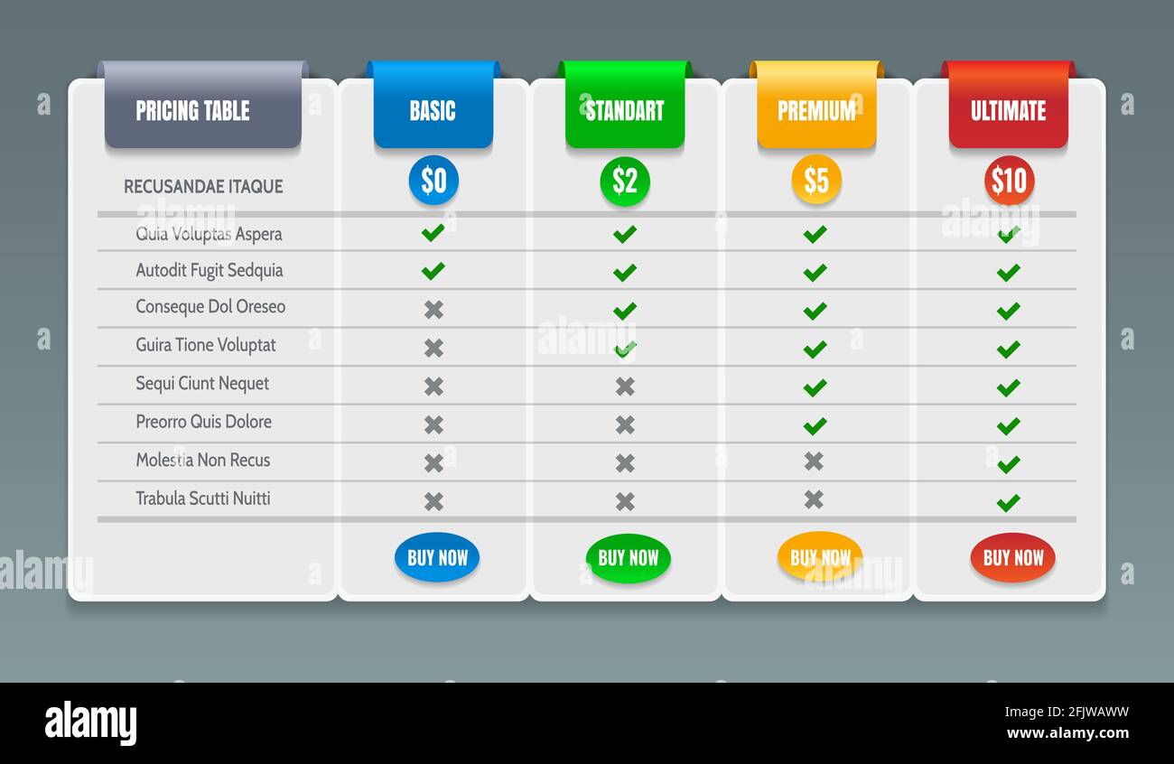 Grille du tableau de comparaison Image Vectorielle Stock - Alamy