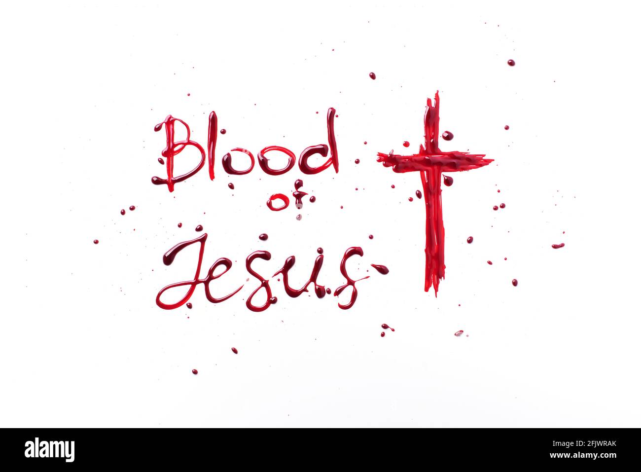 Texte sang de Jésus isolé sur fond blanc. Crucifix ox Jésus Christ fait ...