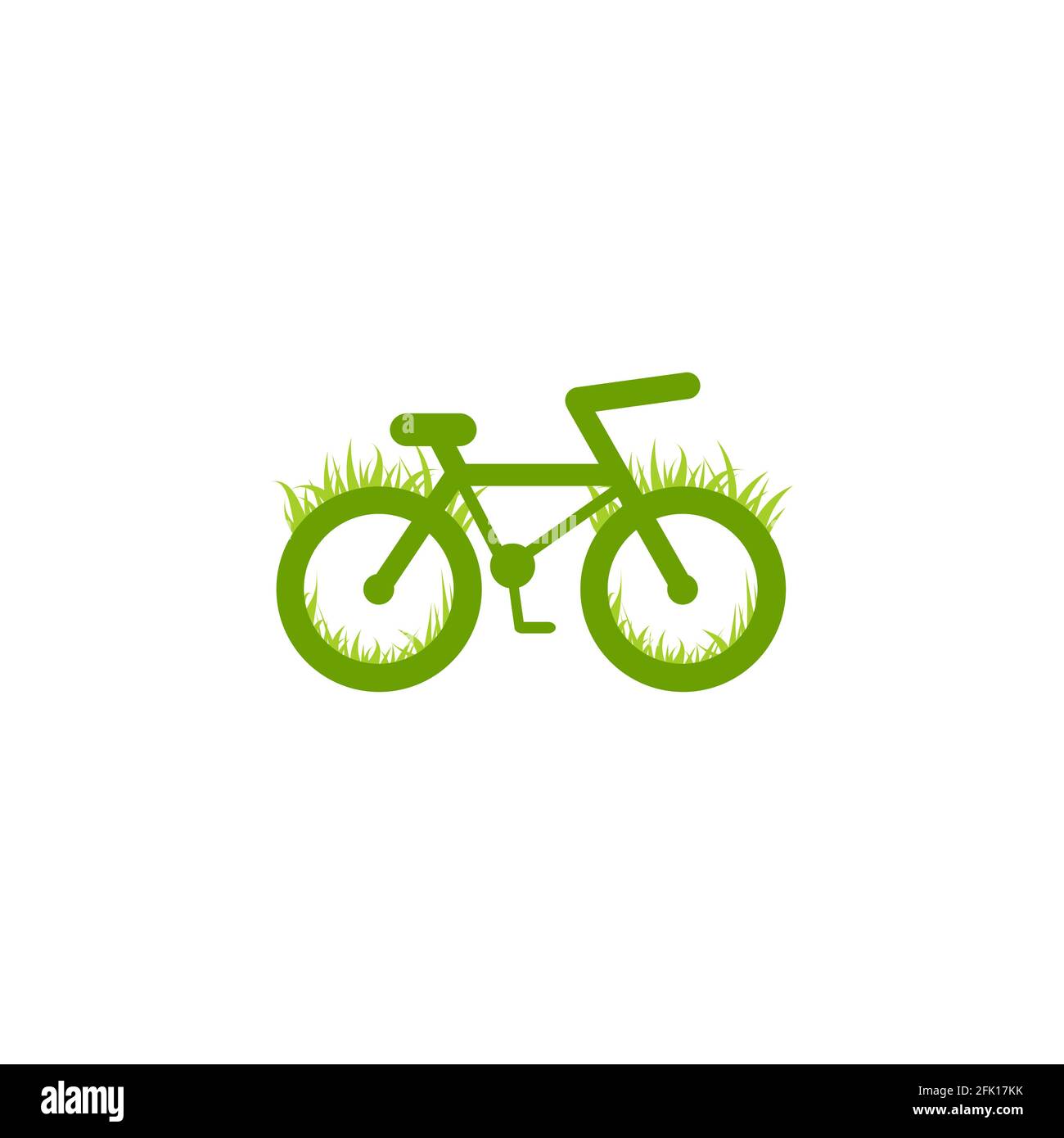 Vélo vert avec icône herbe. Logo Flat bike isolé sur blanc ...
