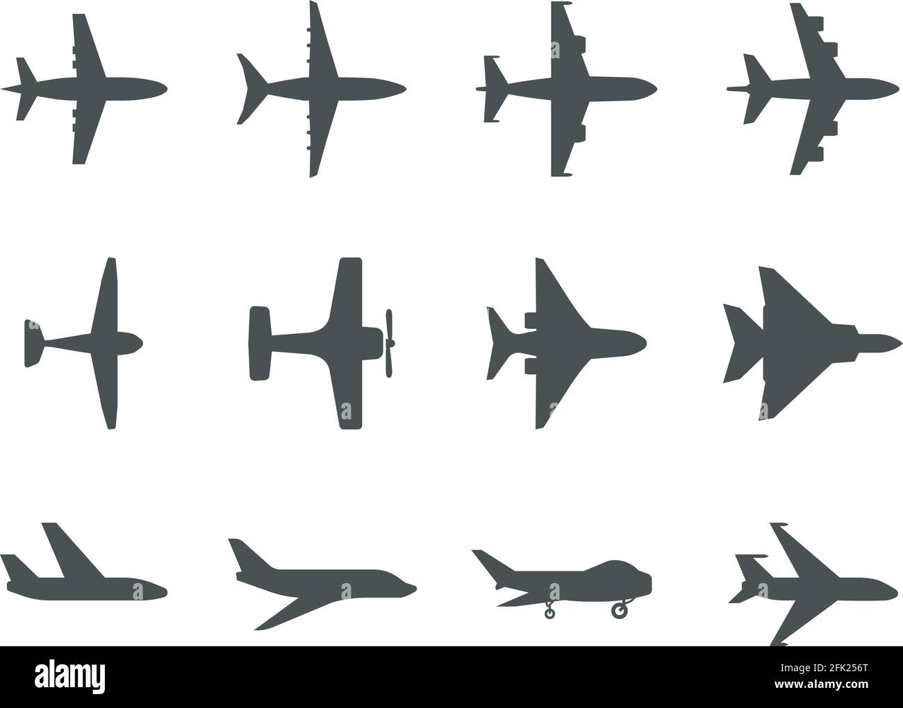 Symboles de plans. Silhouettes d'avion transport aérien de jet pour les ...