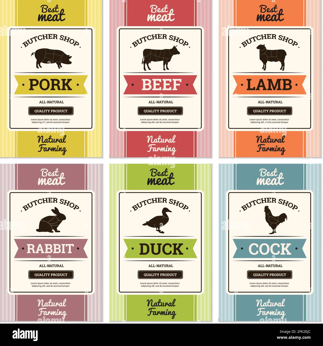 Étiquettes de viande. Logo de la boutique de boucher et autocollants ou ...
