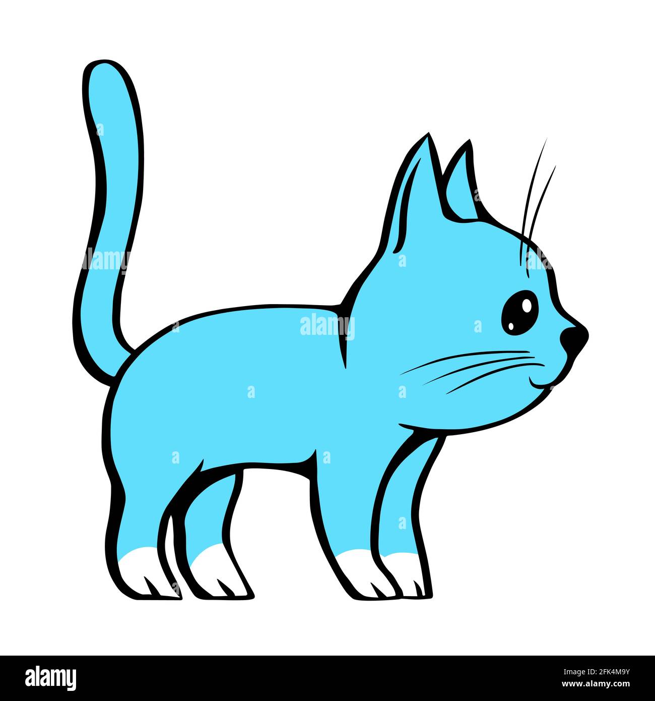 Joli chaton bleu dessin animé. Clipart pour autocollant. Illustration ...