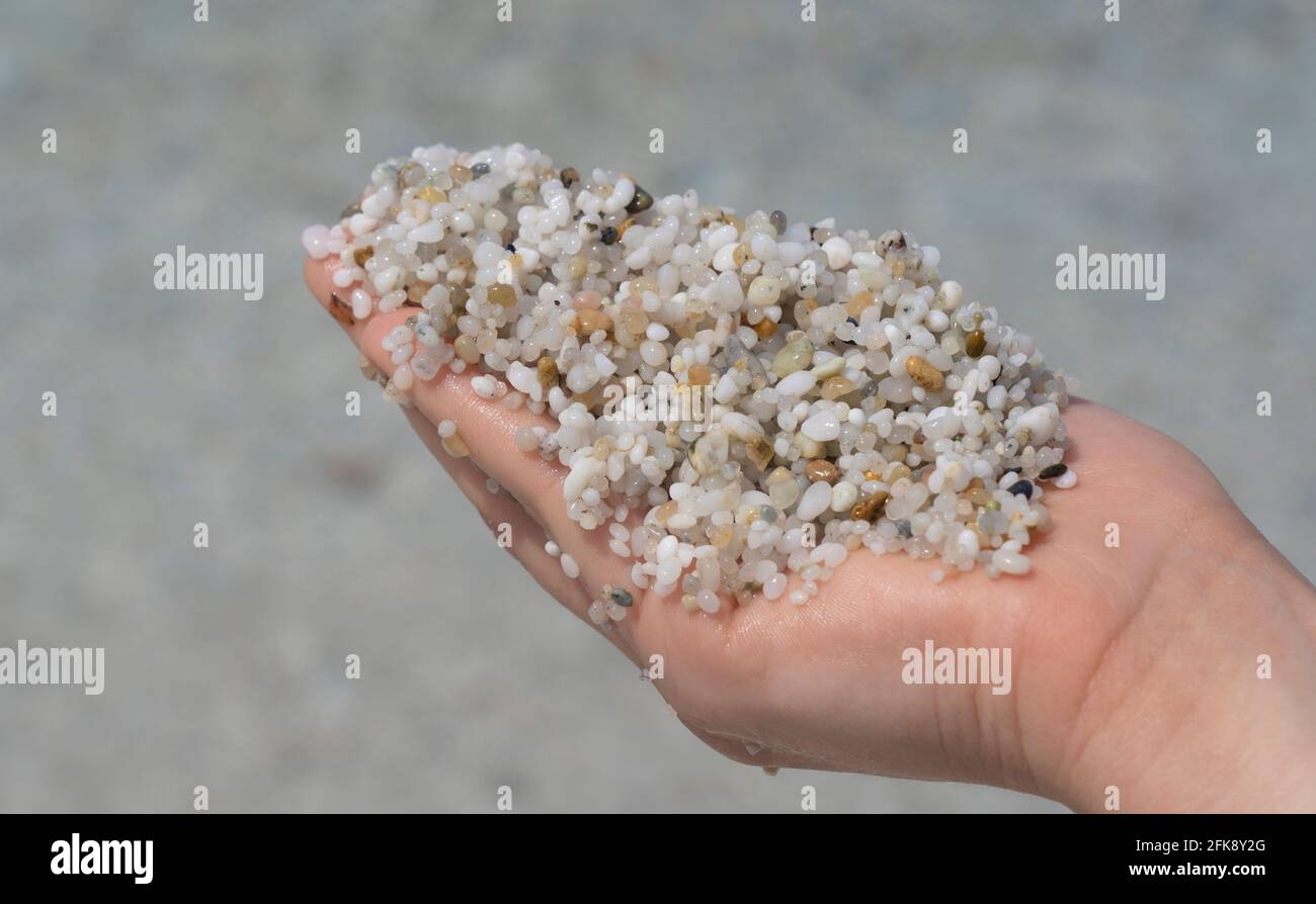 Détails du sable de quartz de la plage de is arutas, Cabras, Sardaigne ...
