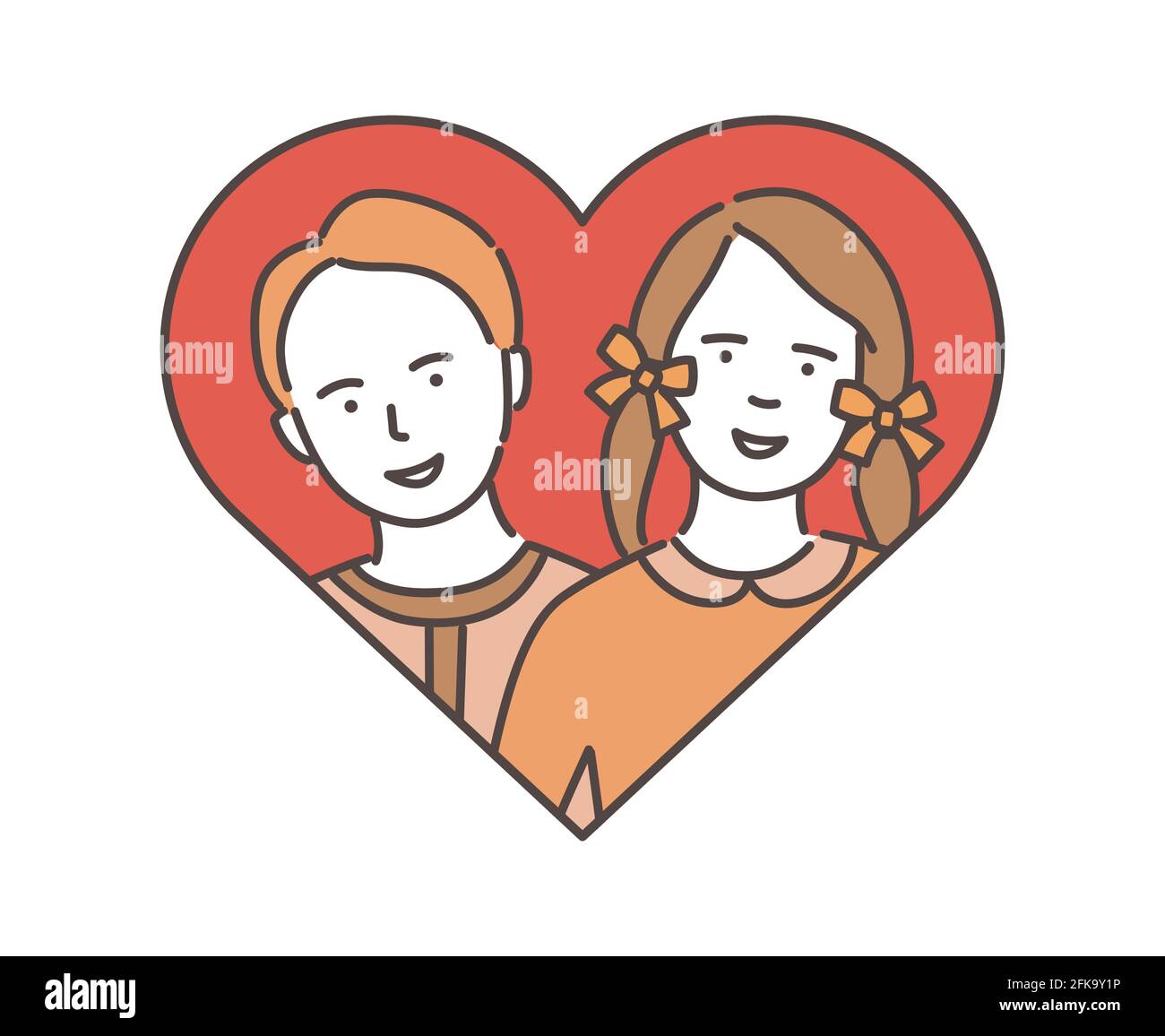 Portrait de garçon et de fille en forme de coeur cadre vector dessin ...