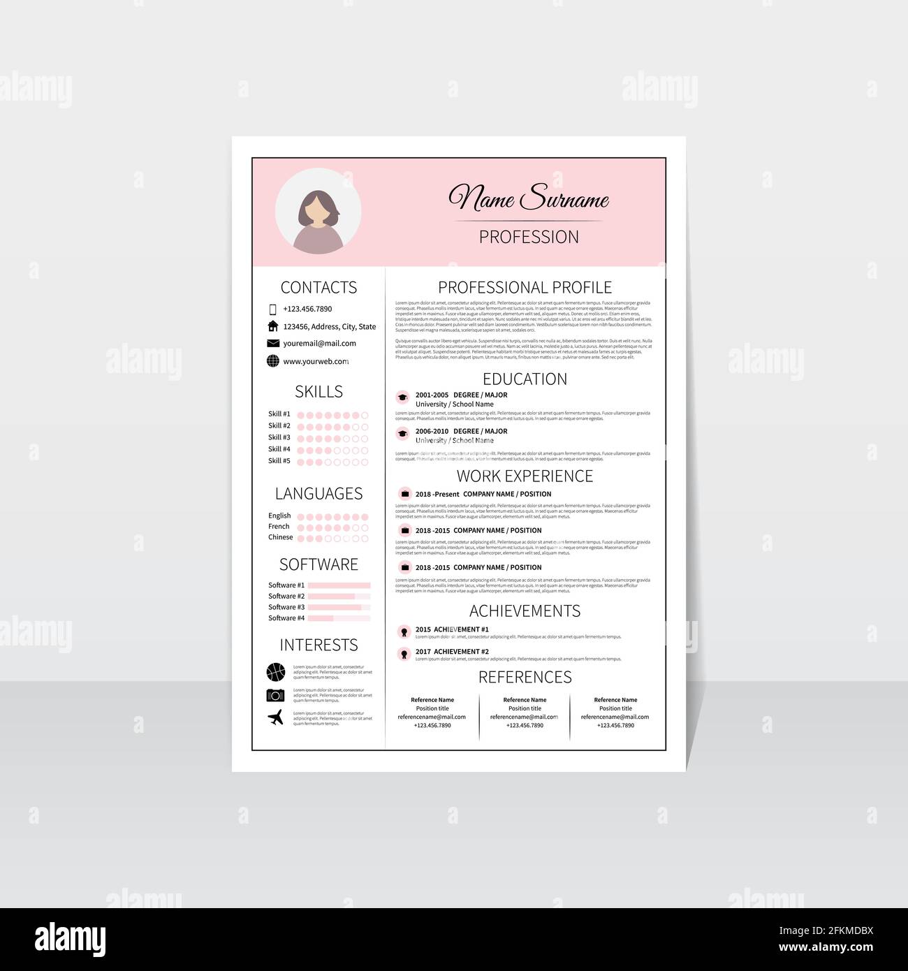 Modèle de CV pour femmes. Présentation moderne des CV avec infographie ...