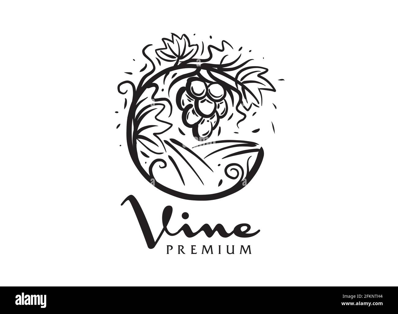 Logo vectoriel dessiné à la main. Paysage de vignes pour la fabrication ...