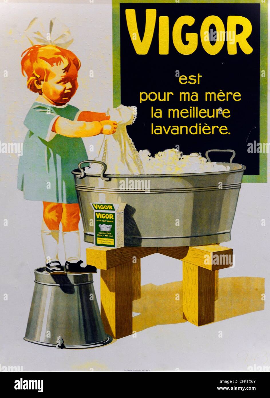 Publicité affiche vintage - Vigor poudre de lavage suisse, les enfants sont très souvent ...
