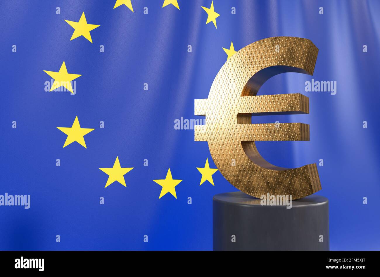 Grand symbole d'or 3D euro et arrière-plan du drapeau européen 3D rendu ...