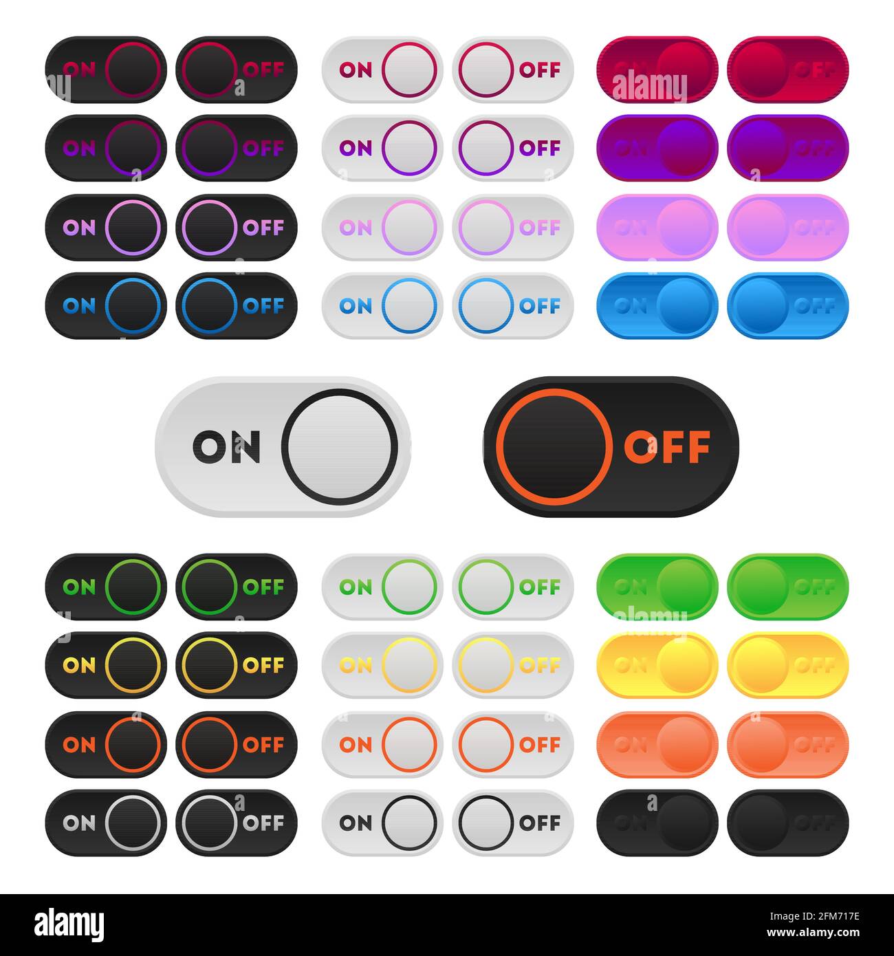 Icône définir un bouton multicolore de style plat. Illustration ...