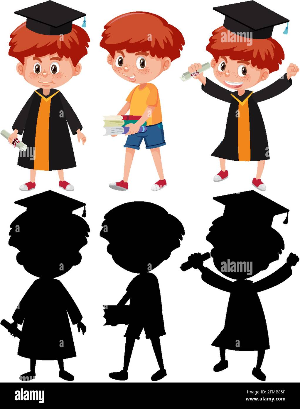 Ensemble d'un garçon portant une robe de graduation dans différentes ...