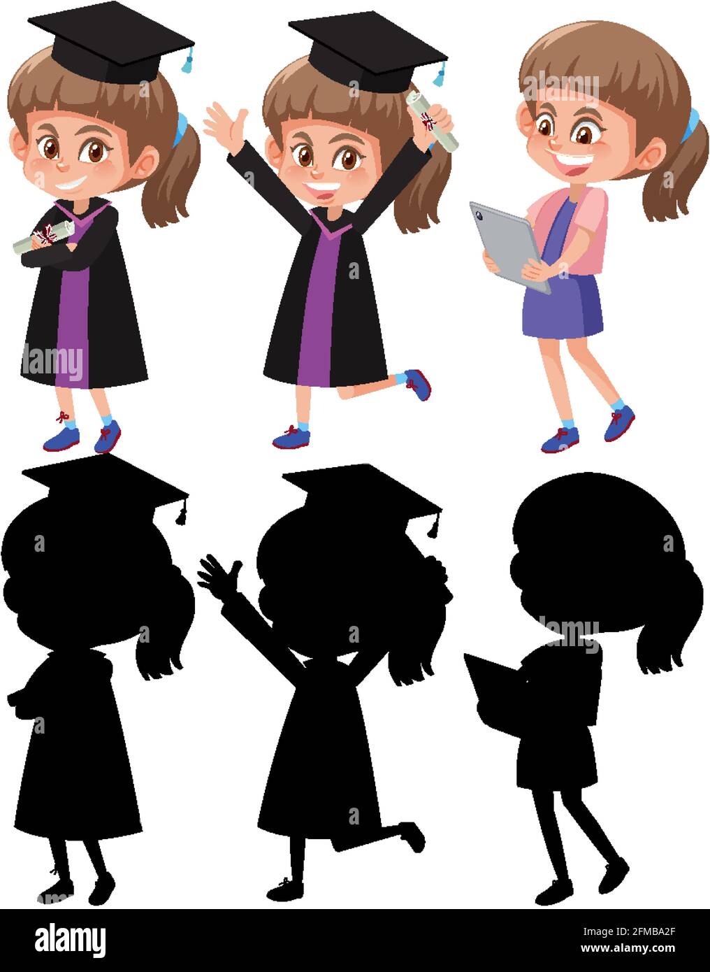 Ensemble d'une fille portant une robe de graduation dans différentes ...