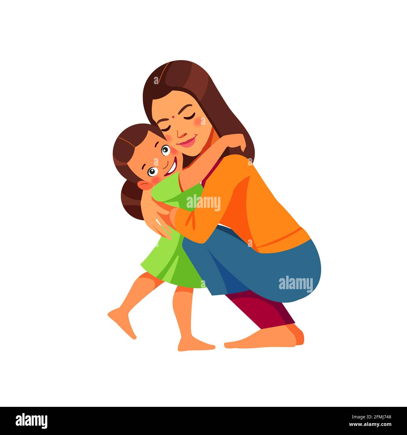 Femme Indienne Mère Et Enfant Maman Embrassant Sa Fille Avec Beaucoup