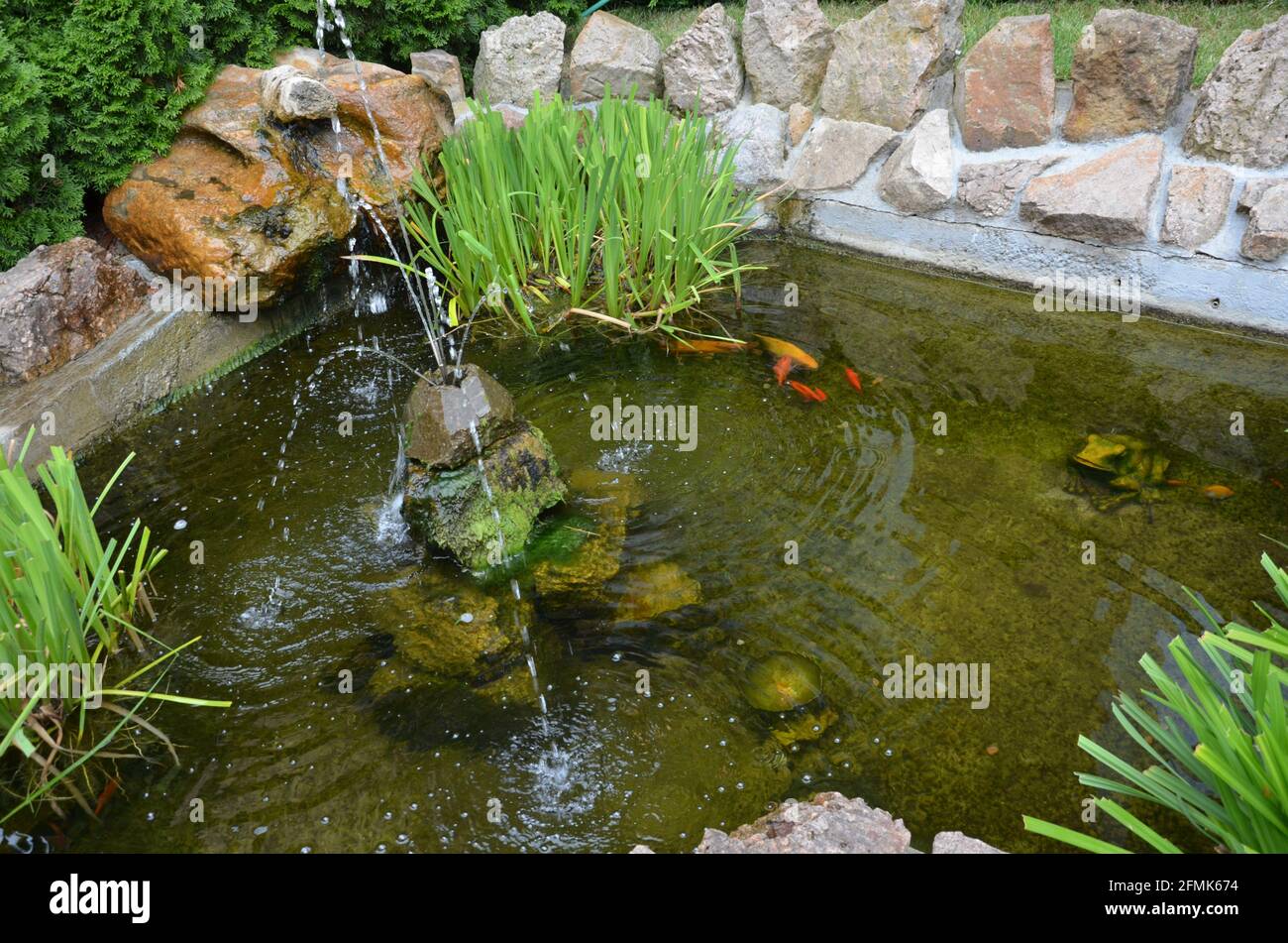 Fontaine avec poisson rouge Banque de photographies et d’images à haute ...