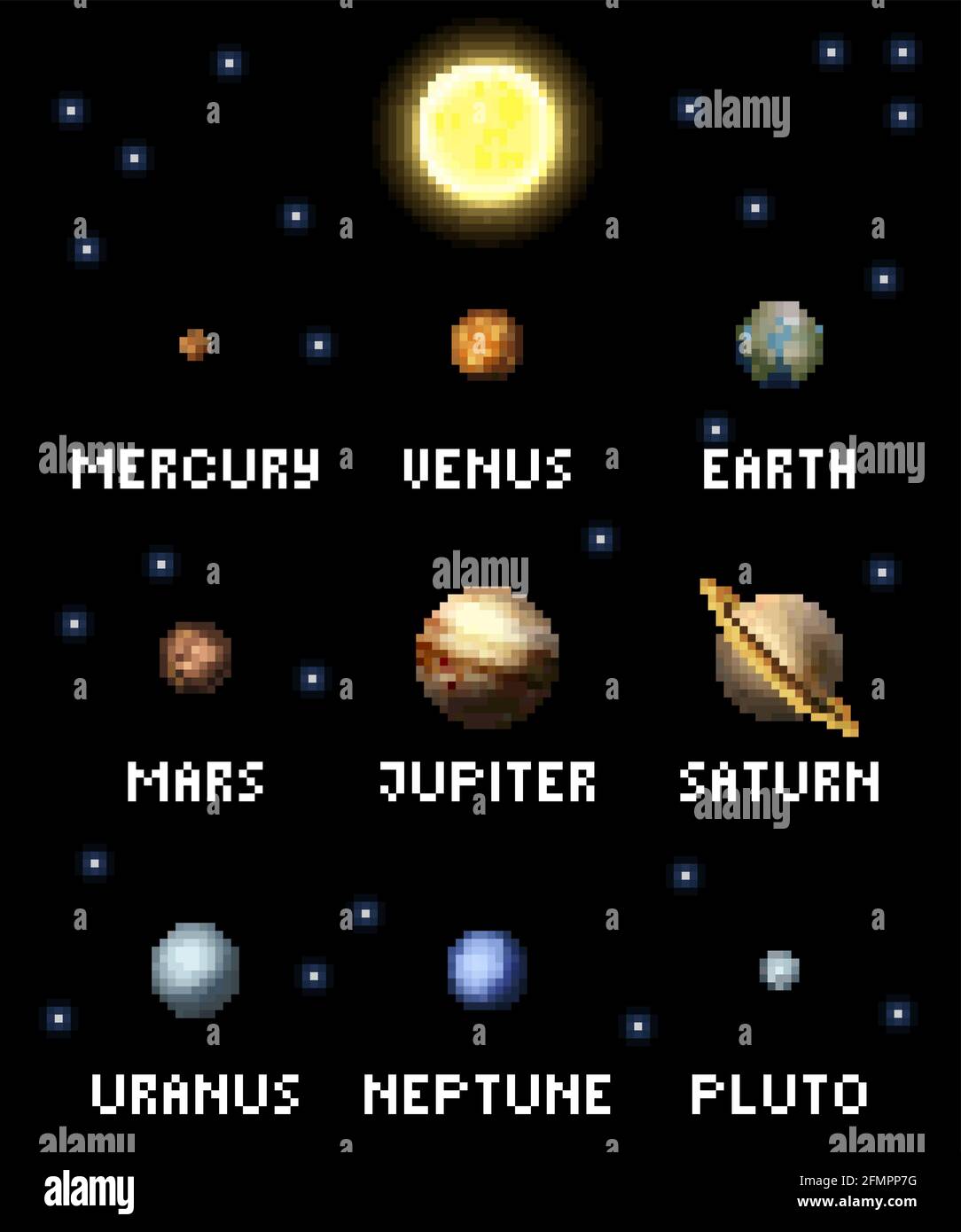 Planètes du système solaire 8 Bit Pixel Art Jeu Vidéo Image Vectorielle ...