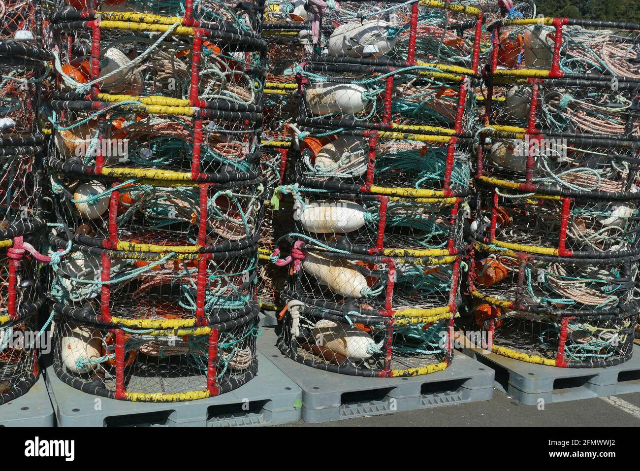 Gros plan d'un flotteur de bouée de crabe et piège Newport, Oregon ...