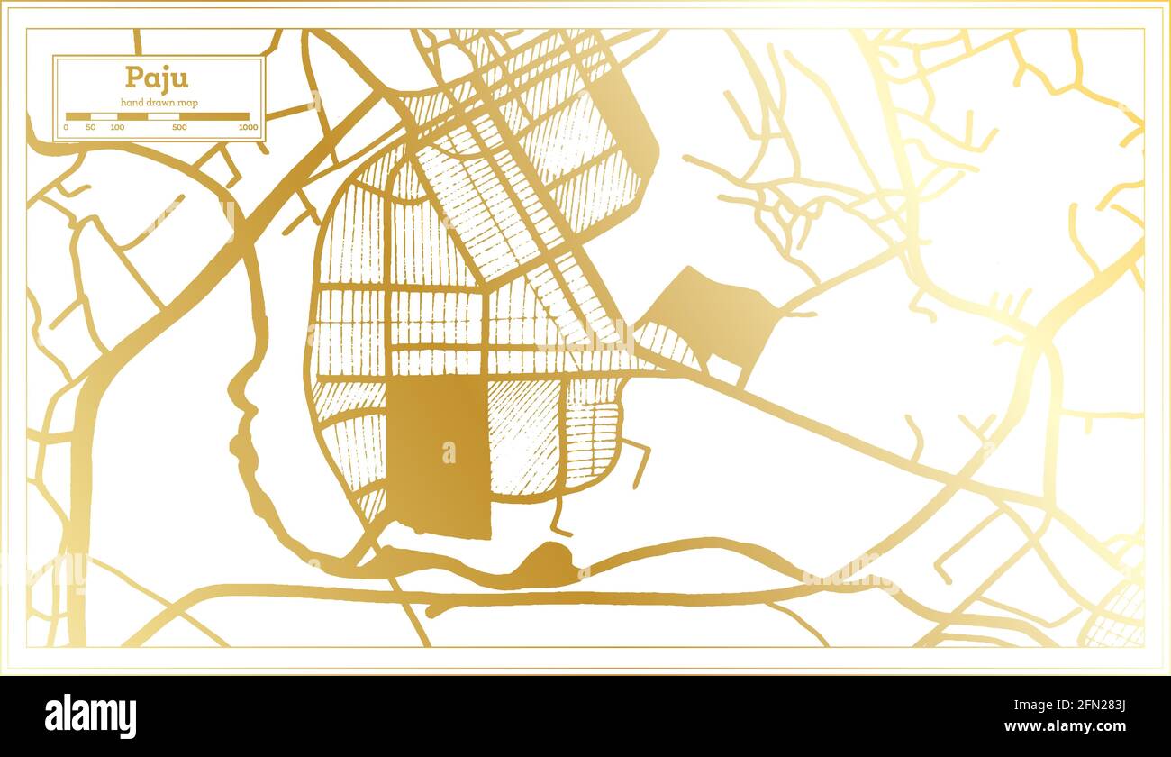 Carte de la ville de Corée du Sud PAJU en style rétro en couleur dorée ... Carte de la ville de Corée du Sud PAJU en style rétro en couleur dorée ...