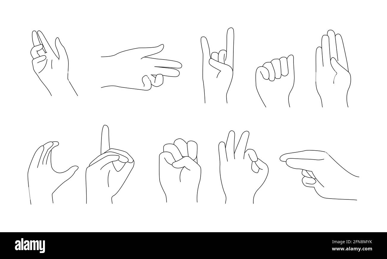 Ensemble de mouvements de main multiples dans l'art vectoriel de ligne ...