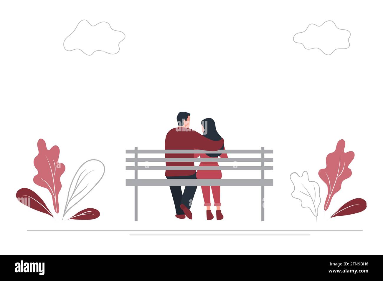 Couple Bench Back View Banque Dimages Vectorielles Alamy