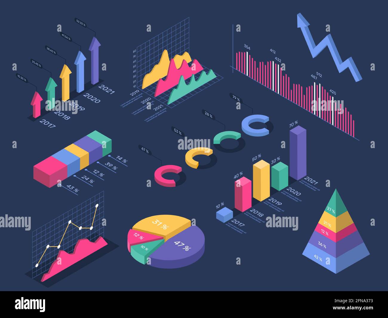 Infographies isométriques. Graphique circulaire, graphique circulaire ...