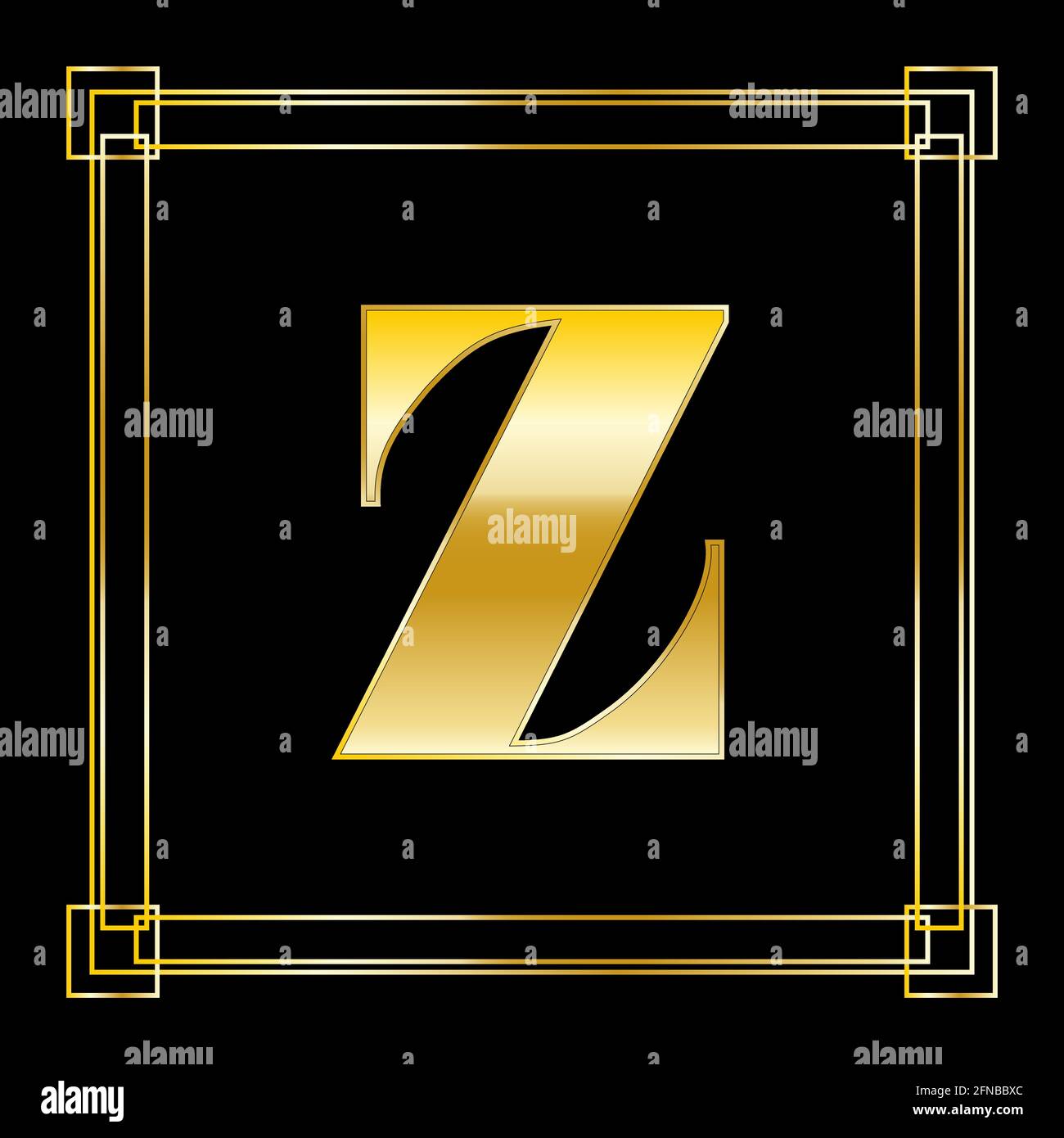 Logo lettre Z avec décoration carrée, design doré de luxe, illustration ...