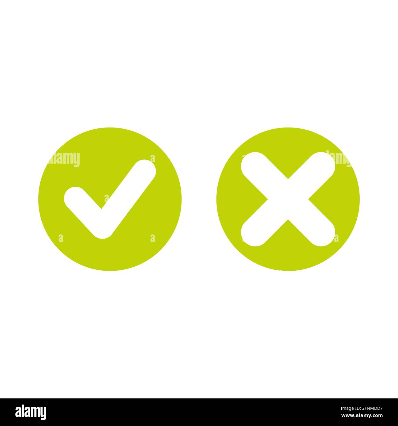 Ensemble d'icônes de coche. Coche verte olive arrondie et croix dans le ...