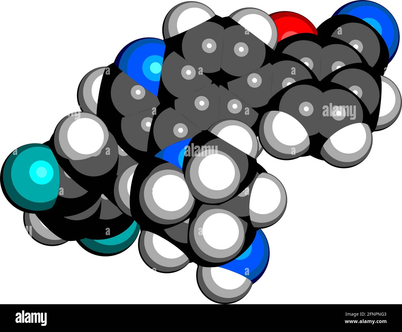 Molécule de médicament Paltusotine acromégalie. Rendu 3D. Les atomes ...