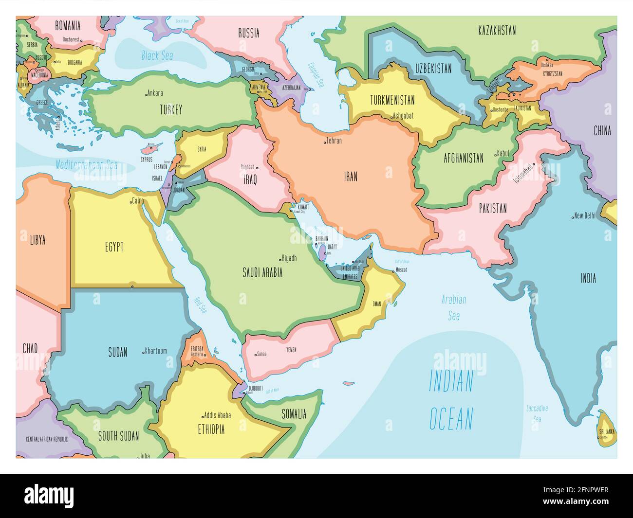 Carte du Moyen-Orient - dessin animé à la main Image Vectorielle Stock ...