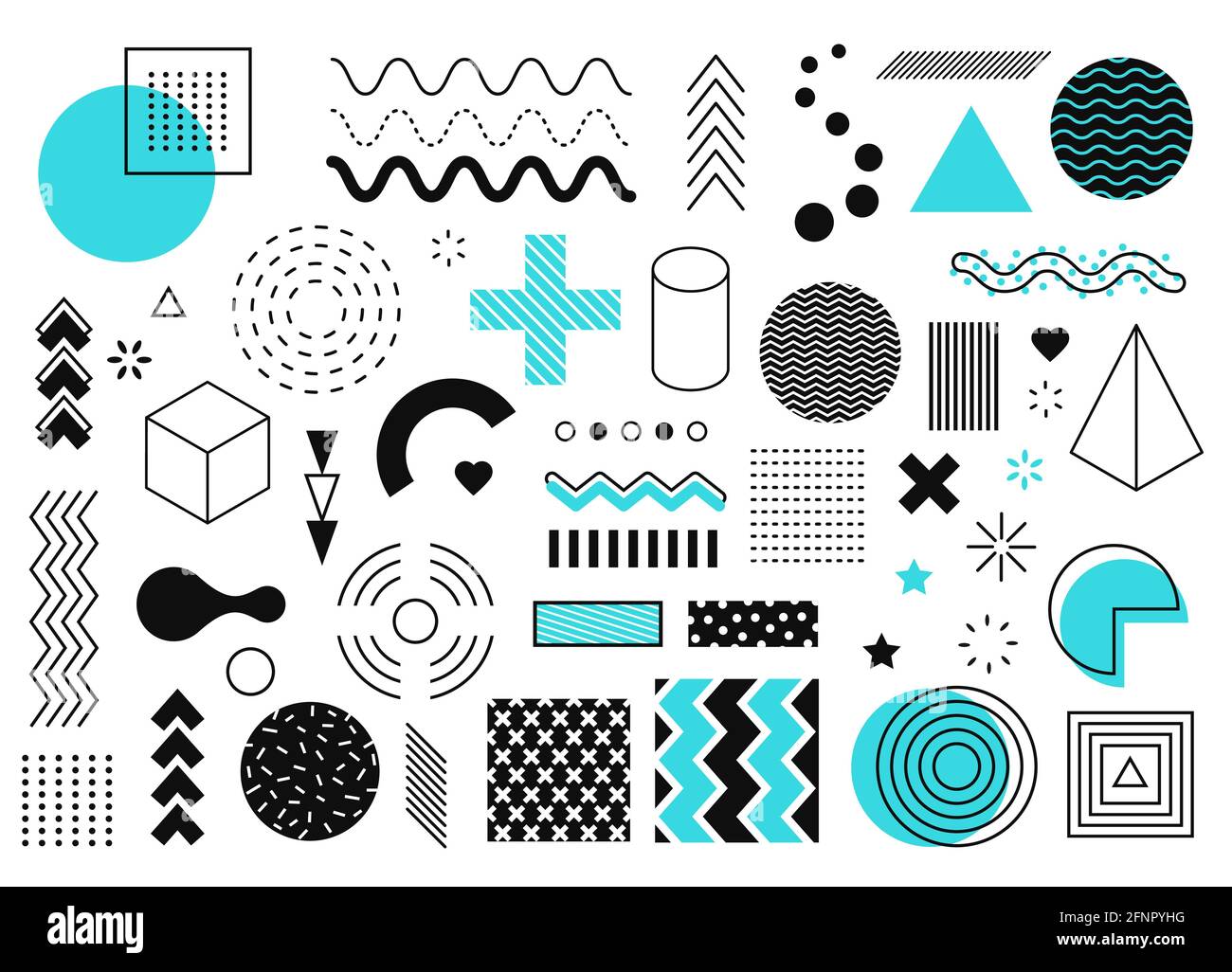 Éléments graphiques Memphis. Formes géométriques abstraites, ligne ...