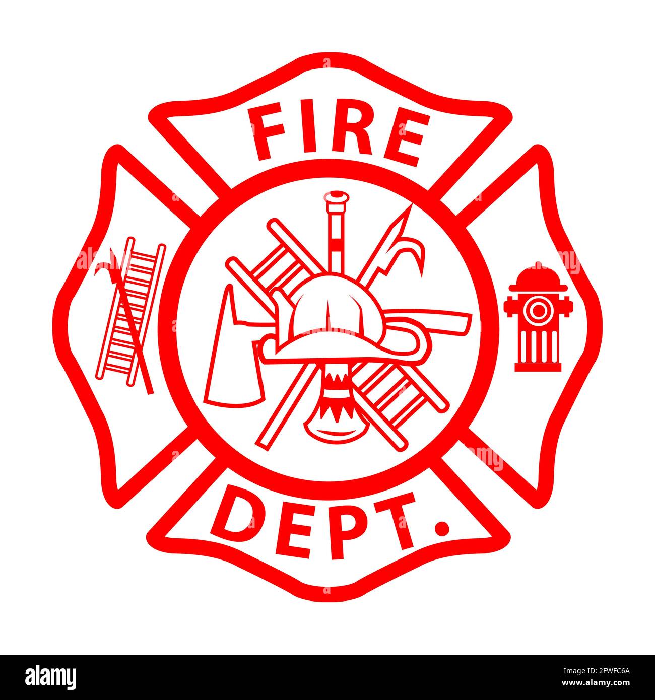 emblème pompier sur fond blanc. symbole du service des incendies. croix ...