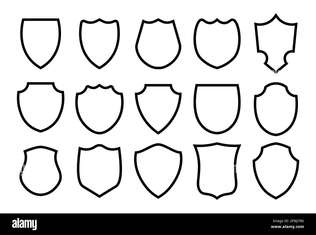 Bouclier militaire ou héraldique et blason des icônes vierges. Ensemble de contours de badge de ...