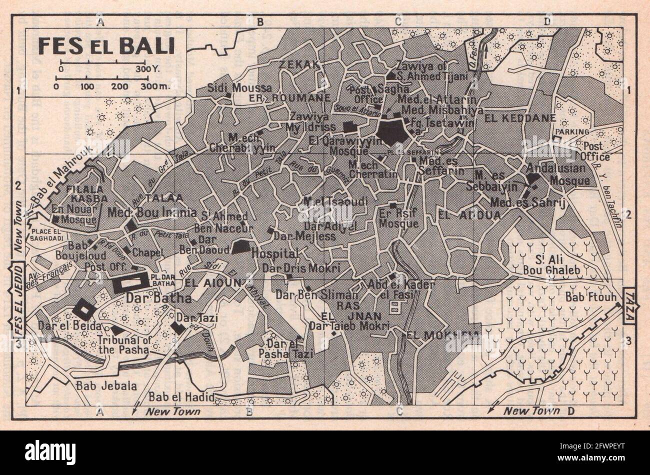 FES el Bali ville d'époque plan touristique. Fez, Maroc 1966 ancienne ...
