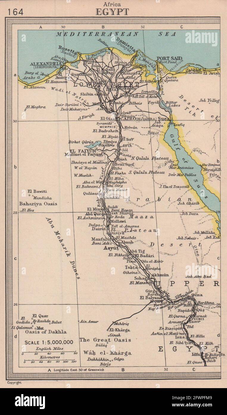 Égypte. Vallée du Nil. BARTHOLOMEW 1949 carte ancienne carte plan ...
