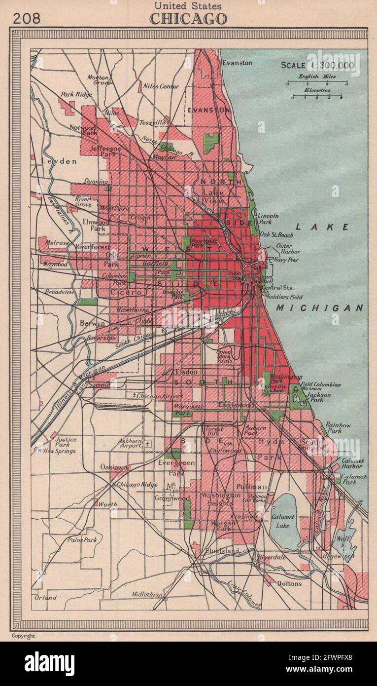 Plan de croquis de la ville de Chicago. Illinois. BARTHOLOMEW 1949 ...