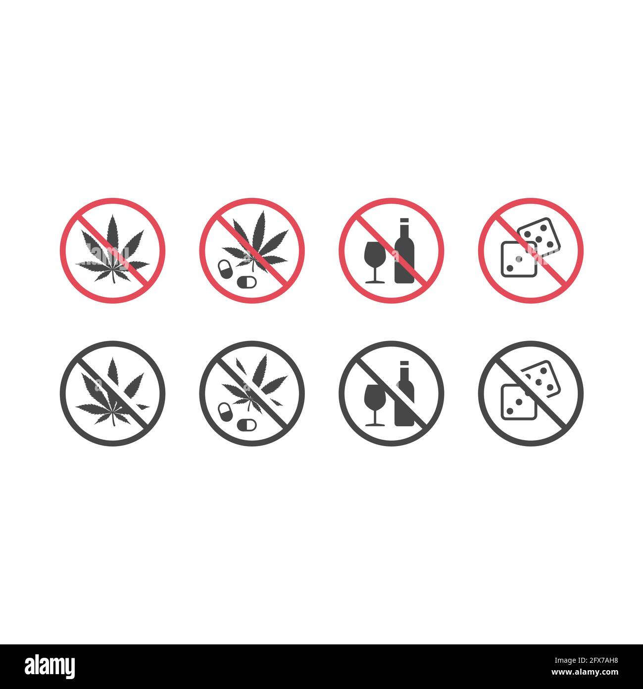 Pas d'alcool et pas de drogue signe d'interdiction rouge. Pas d'icône ...
