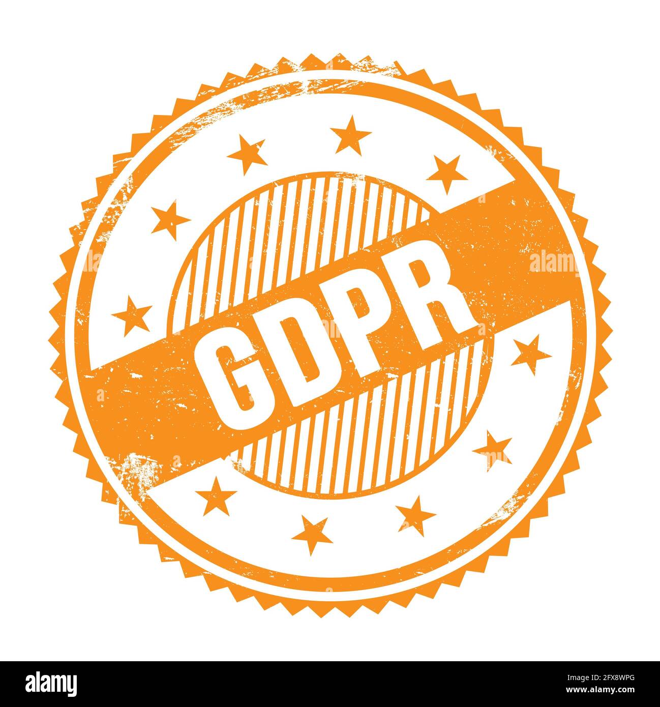Texte du RGPD écrit sur des bordures en zigzag orange et rouge timbre ...