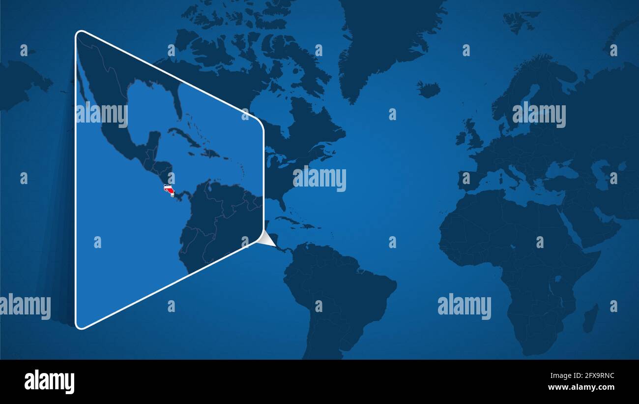 Emplacement du Costa Rica sur la carte du monde avec carte élargie du ...