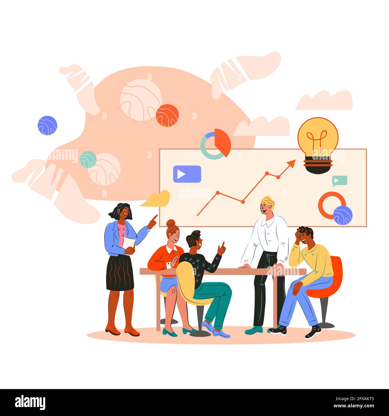 Réunion de brainstorming d'affaires, illustration vectorielle de dessin ...