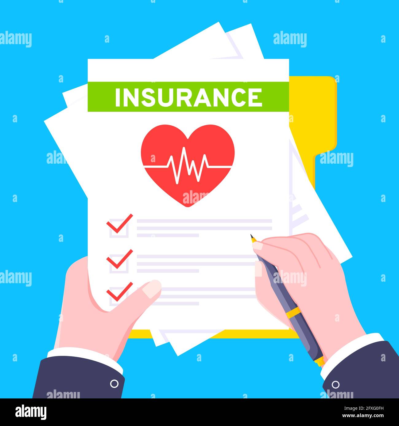 La main signe le formulaire de demande d'assurance médicale avec ...