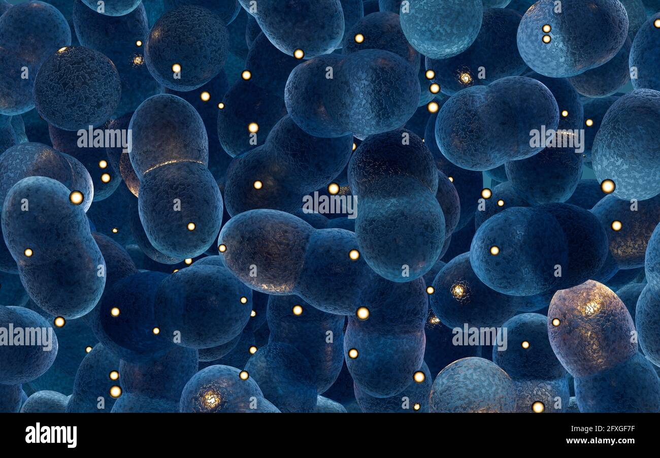 Grands groupes de germes sur fond bleu, rendu 3d. Dessin numérique ...