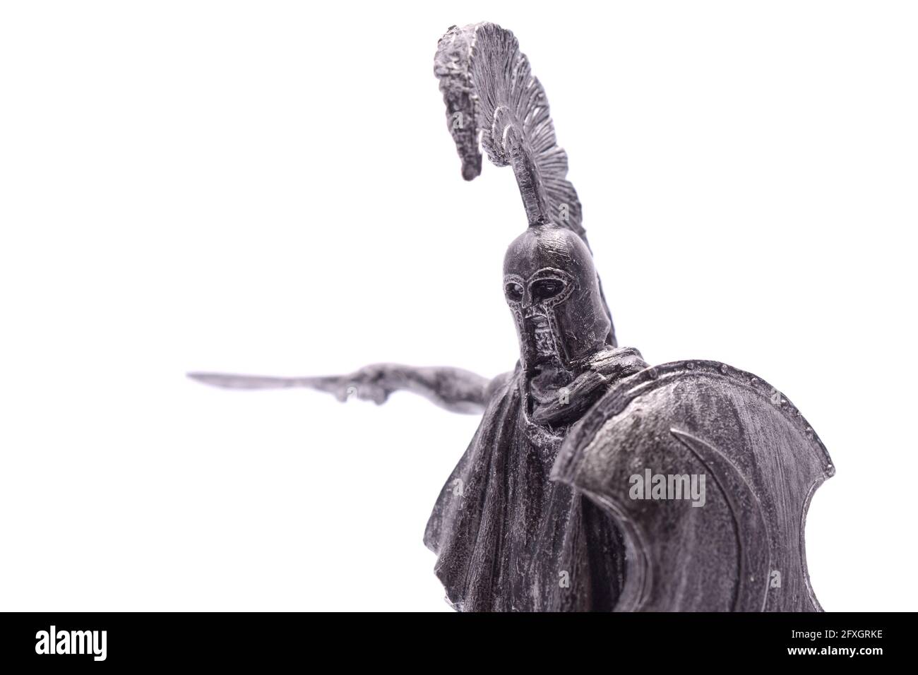 Soldat en étain guerrier spartiate avec épée et bouclier isolé blanc ...