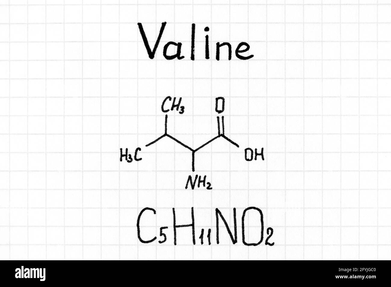 Formule chimique de la valine Banque d'images détourées - Alamy