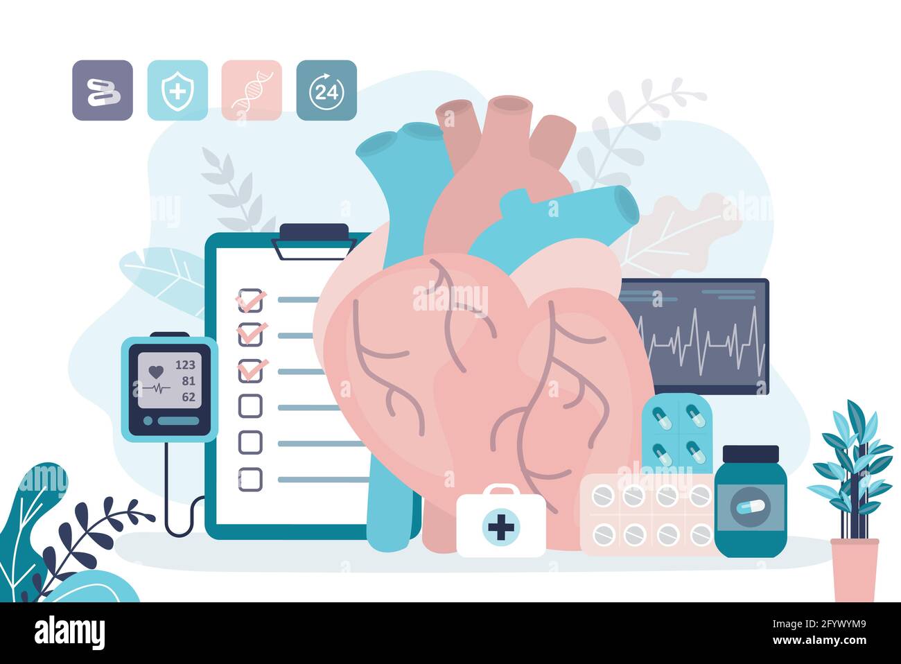 Cœur connecté à l'équipement médical. Diagramme de pulsation sur l ...