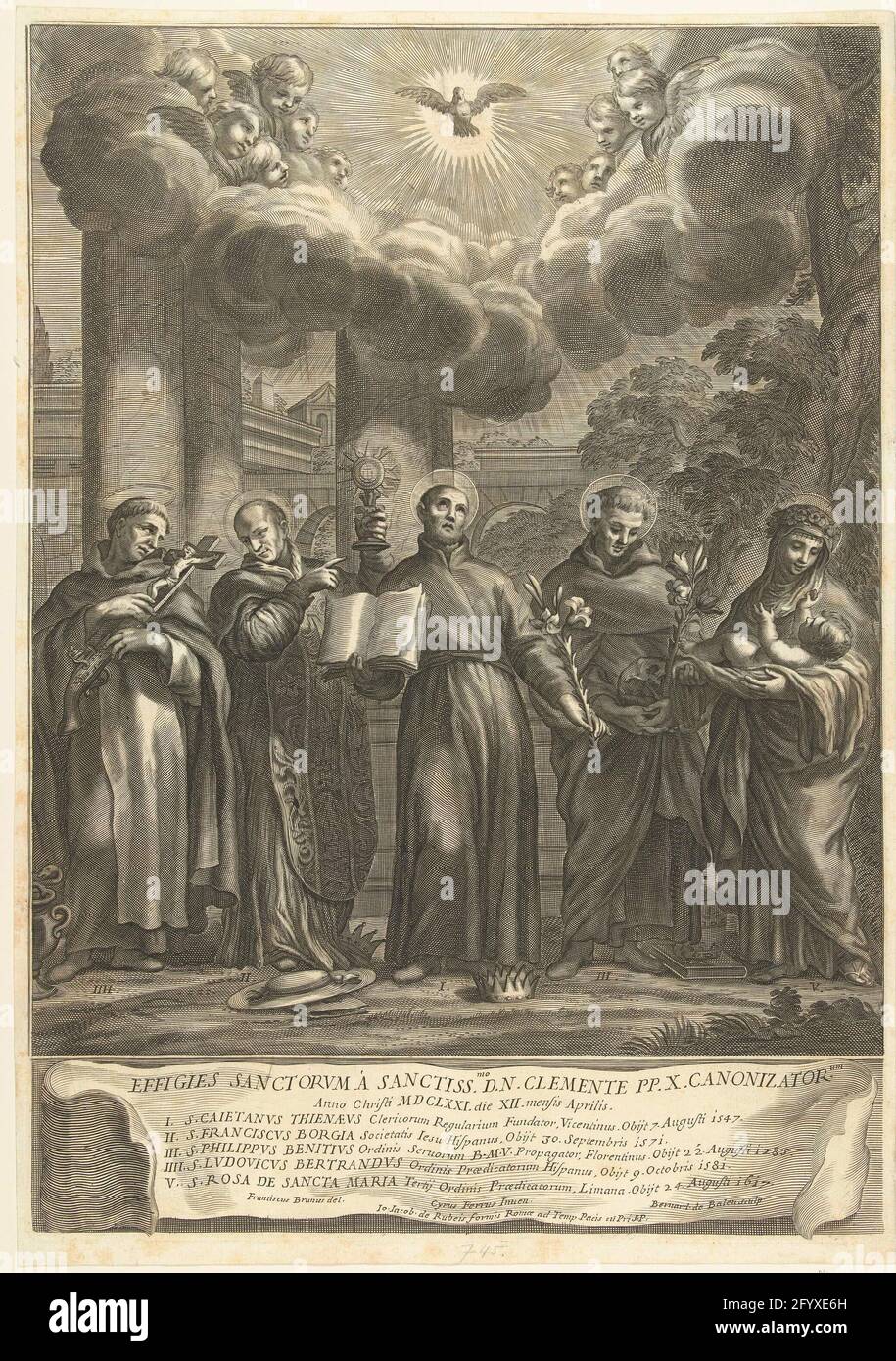Cinq saints qui sont associés par le Pape Clemens X; effigies Sanctorum ...