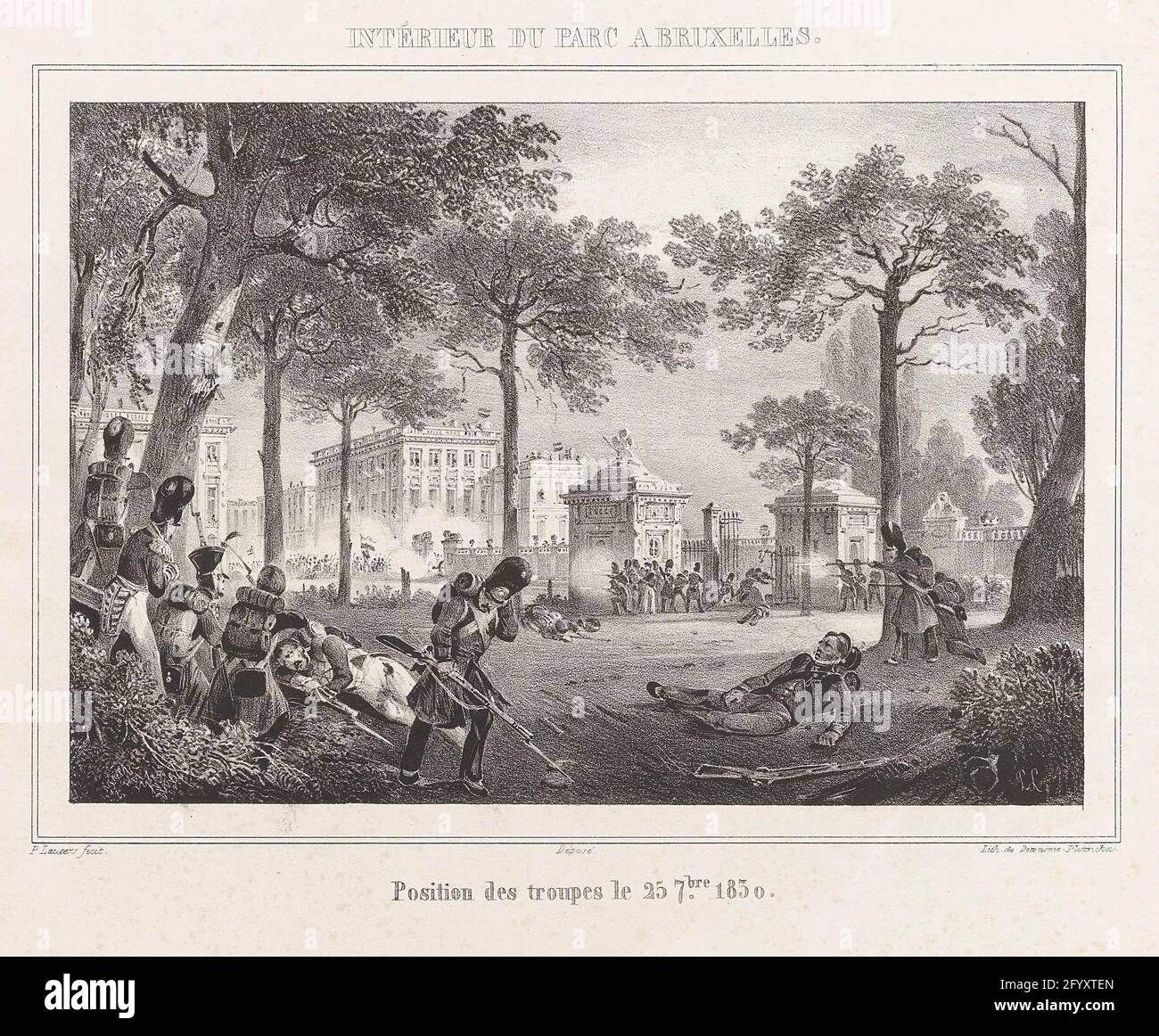 Combats au Palais Royal de Bruxelles, 1830; intérieur du Parc a ...