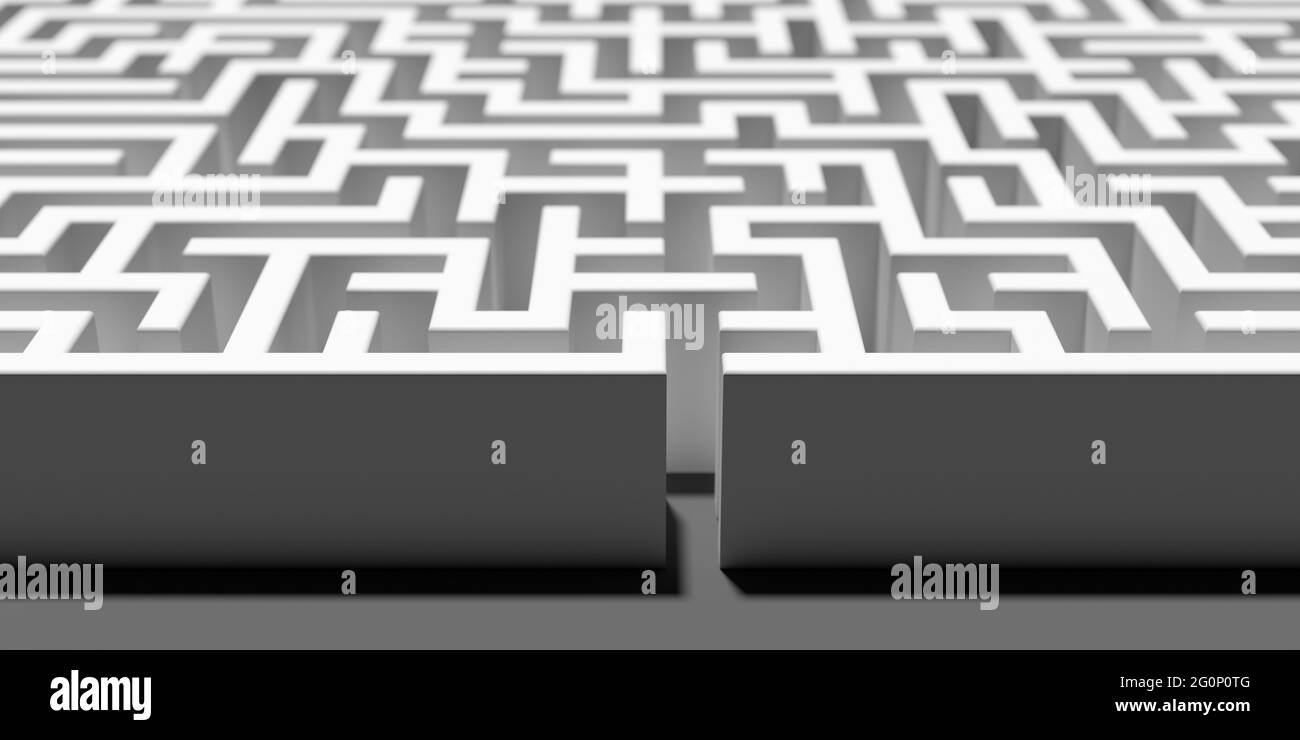 Entrée à un grand labyrinthe blanc ou labyrinthe sur fond blanc, succès ...