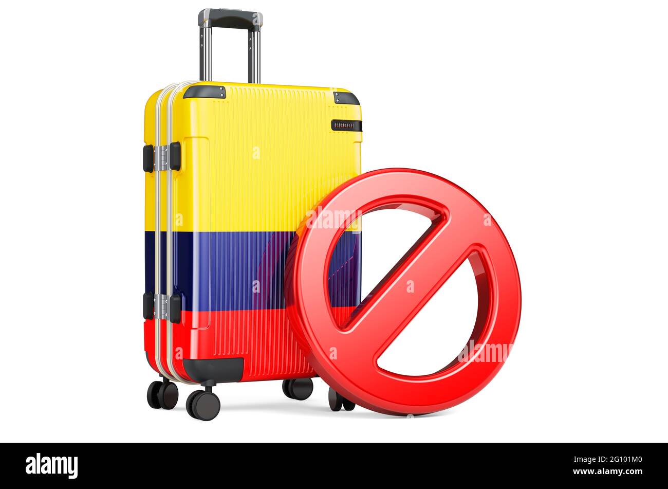 Interdiction d'entrée en Colombie. Valise avec drapeau colombien et ...